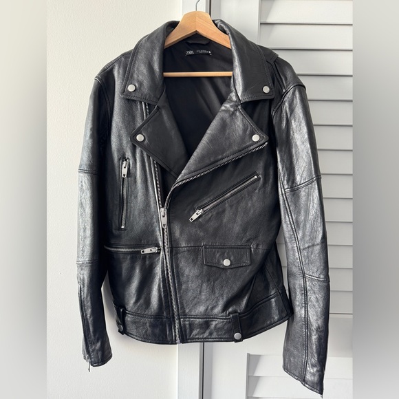Zara | Jackets & Coats | Zara Men Genuine Leather Biker Jacket Size M ...